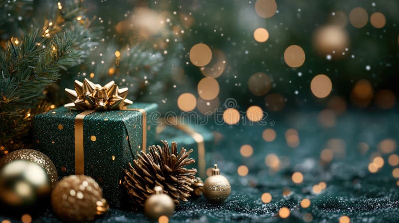 A Green Gift Box Sits Atop a Snowy Ground, Ready for Opening Stock ...
