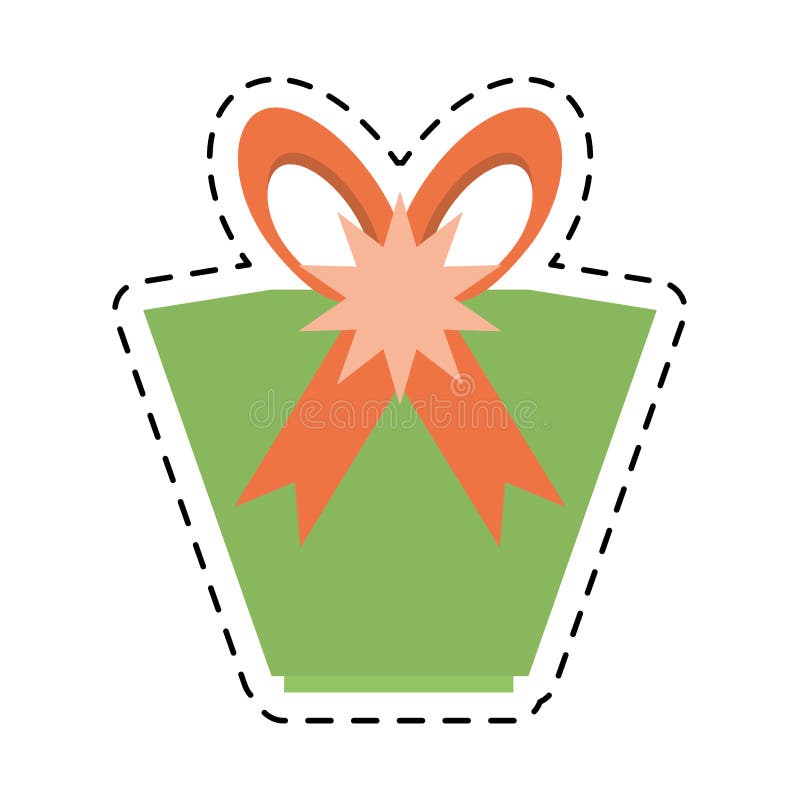 Green Gift Box Star Ribbon Bow Line Dotted Stock Illustration ...