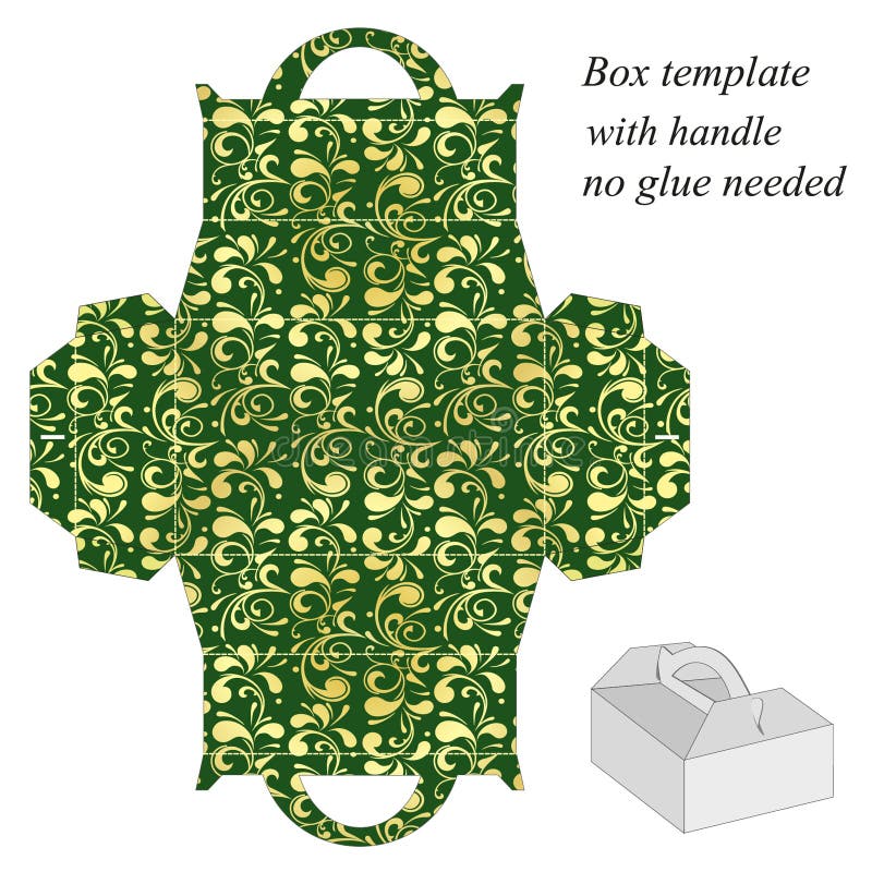 Green Gift Bag Template with Floral Pattern Stock Vector - Illustration ...