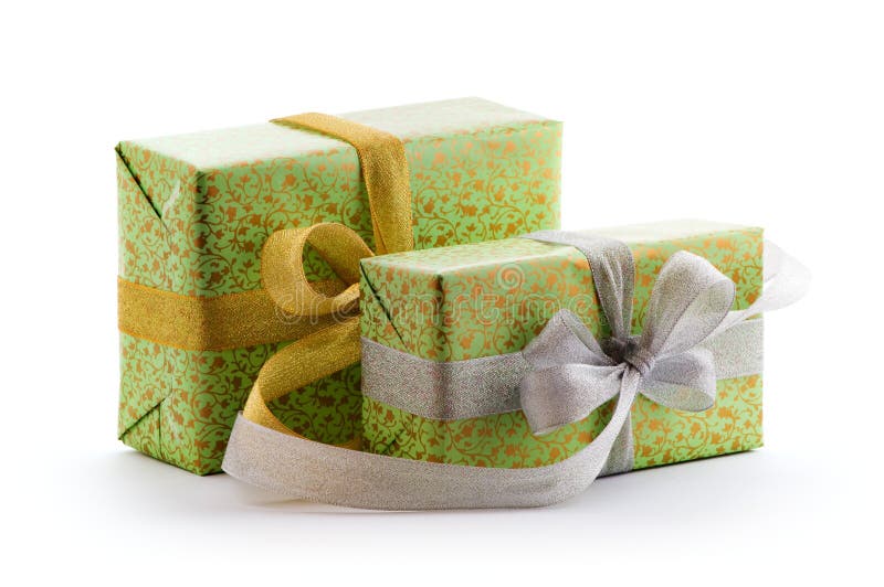 Green gift boxes stock photo. Image of package, silver - 12487852