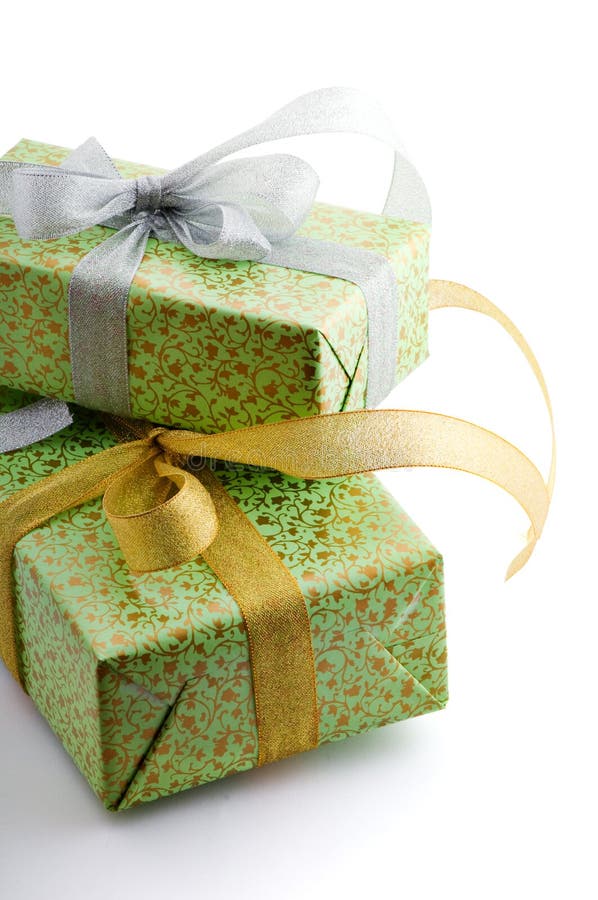 Green gift boxes stock photo. Image of green, silver - 12487854