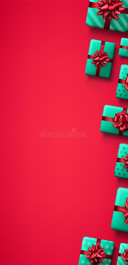 Green Gift Boxes with Red Bows Frame Stock Vector - Illustration of ...