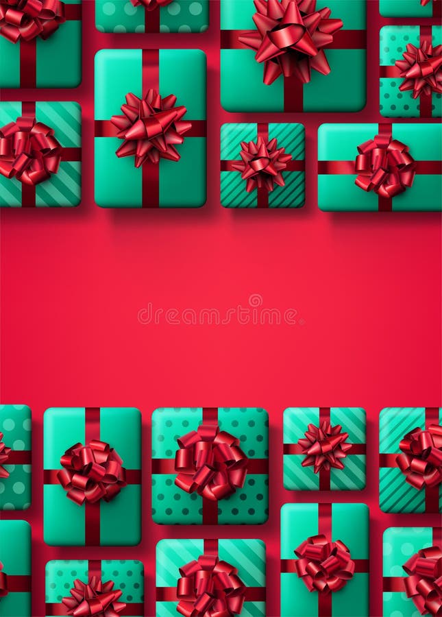 Green Gift Boxes with Red Bows Frame Stock Vector - Illustration of ...
