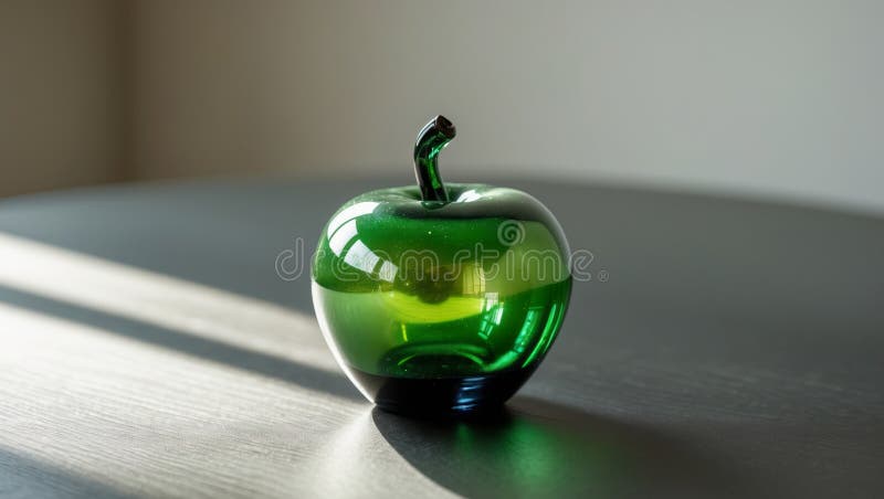 A Green Glass Apple Sitting on Top of a Table Stock Illustration ...