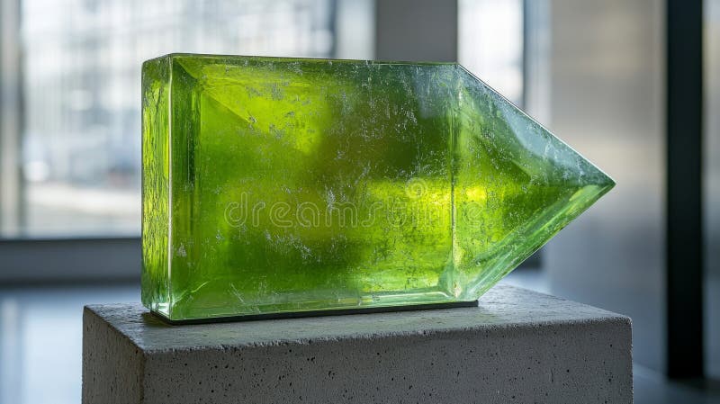 Green Glass Arrow-shaped Sculpture on Display Stock Image - Image of ...