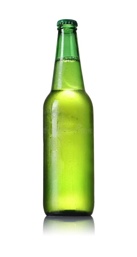 Green Glass Bottle of Beer Isolated on White Stock Image - Image of ...