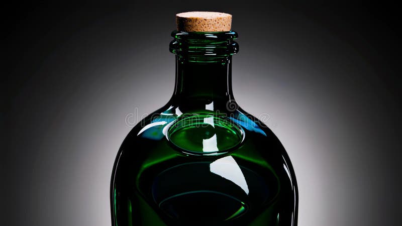 Green Glass Bottle with Cork Presented in Contrast Light on Black ...