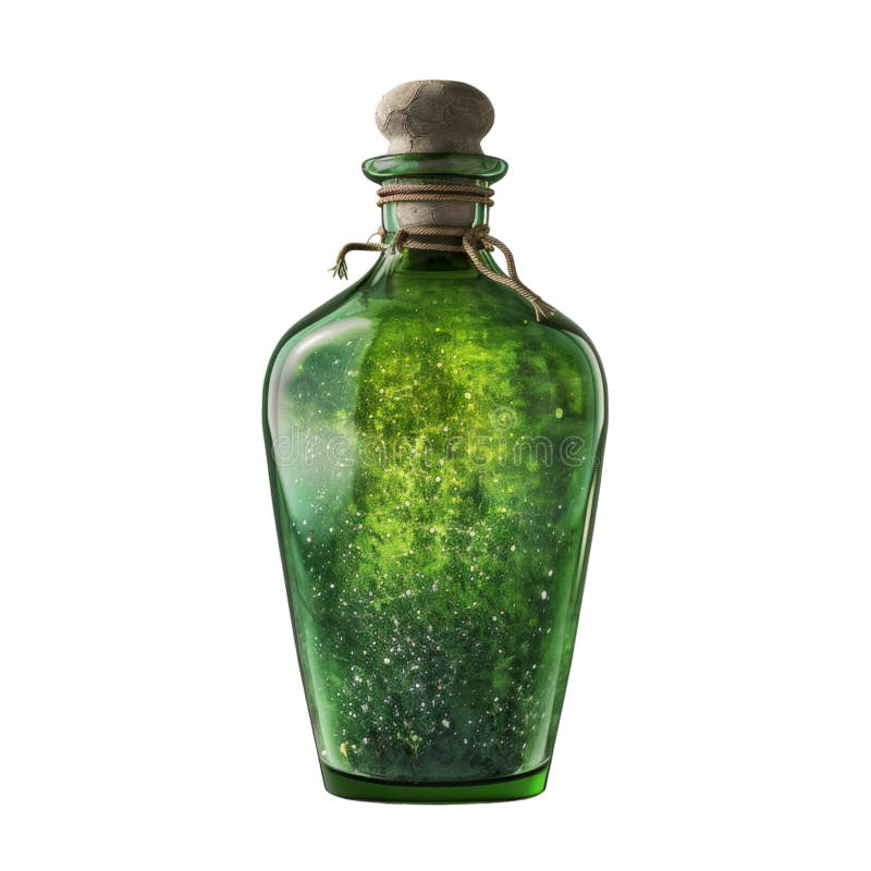 Green Glass Bottle with Cork and Twine Filled with Glowing Particles ...