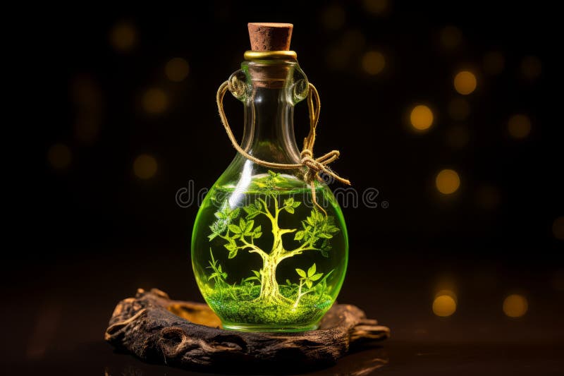 A Green Glass Bottle with a Tree Inside Stock Illustration ...
