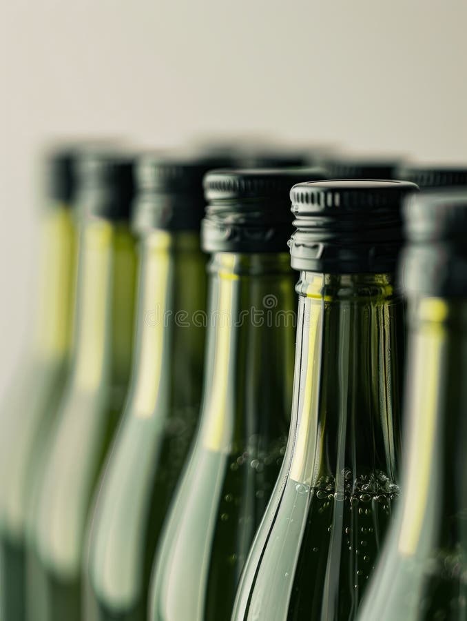 Green Glass Bottles Arranged in a Neat Row. Stock Image - Image of ...