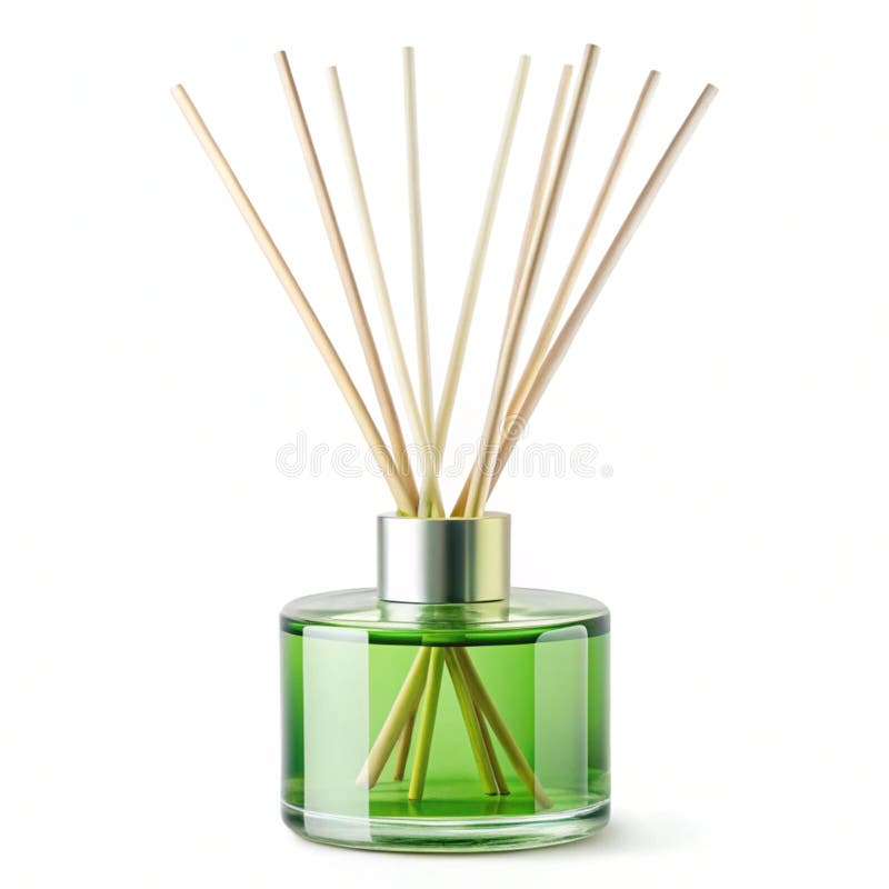 Green Glass Reed Diffuser Design with Label Stock Illustration ...