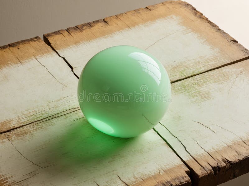Green Glass Sphere on Rustic Wooden Surface Stock Photo - Image of ...