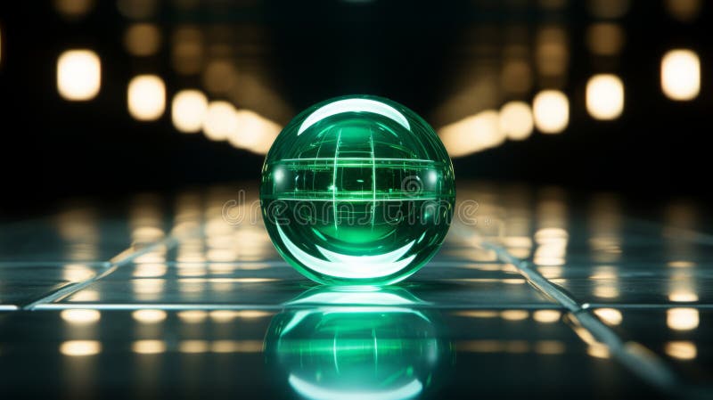A Green Glass Sphere Sitting on the Floor in a Dark Room Stock ...