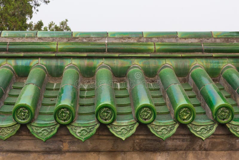 Green Glazed Roof Tiles On Wall Stock Photo - Image of asia, ceramic ...