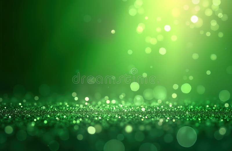Green Glitter Particles Sparkle on Solid Green Background. Light Shines ...