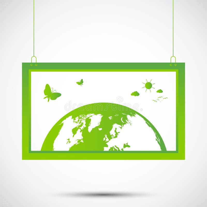 Green Globe in the Frame.Ecology and Environmental Concept,Vector ...