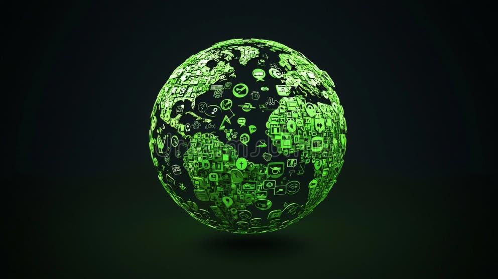 Green Globe of Hyperlink Connectivity. Generative AI Stock Illustration ...