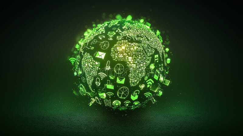 Green Globe of Hyperlink Connectivity. Generative AI Stock Illustration ...