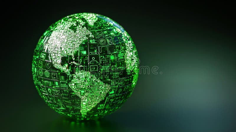 Green Globe of Hyperlink Connectivity. Generative AI Stock Illustration ...