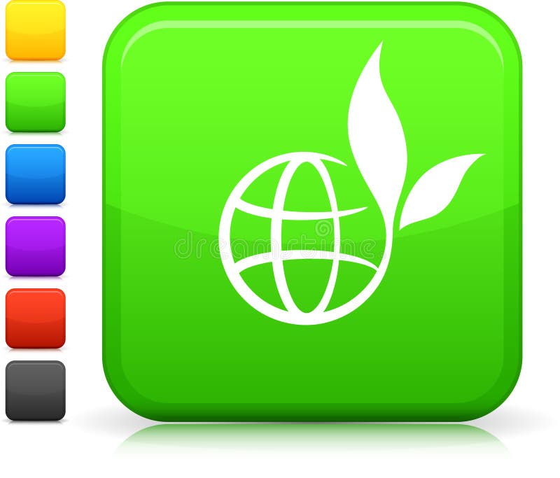 Green Globe Icon on Square Internet Button Stock Illustration ...