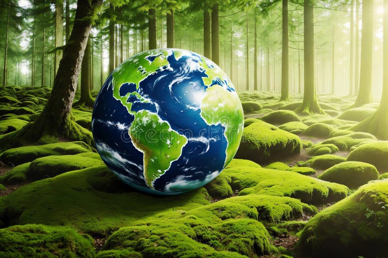 Green Globe in Mossy Forest Promoting Environmental Conservation and ...