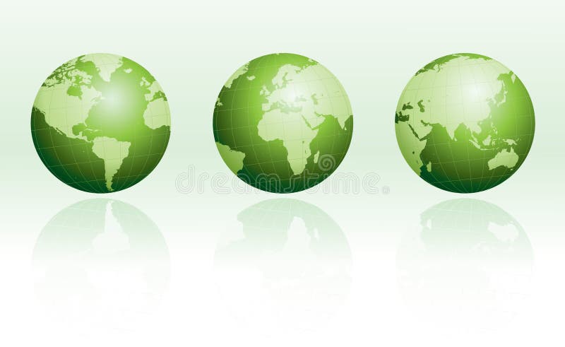 Green Globe Set with Reflections Stock Vector - Illustration of globe ...