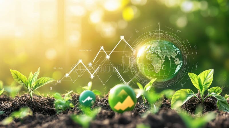 A Green Globe is Surrounded by a Bunch of Plants and a Graph Stock ...