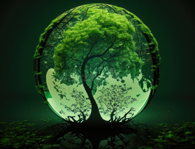 Green Globe on the Tree. Creative Drawing Ecological Concept To Save ...
