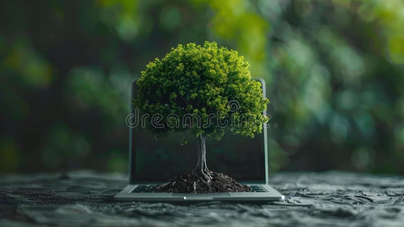 The Green Globe Tree on a Laptop Screen Represents the Concept of ...