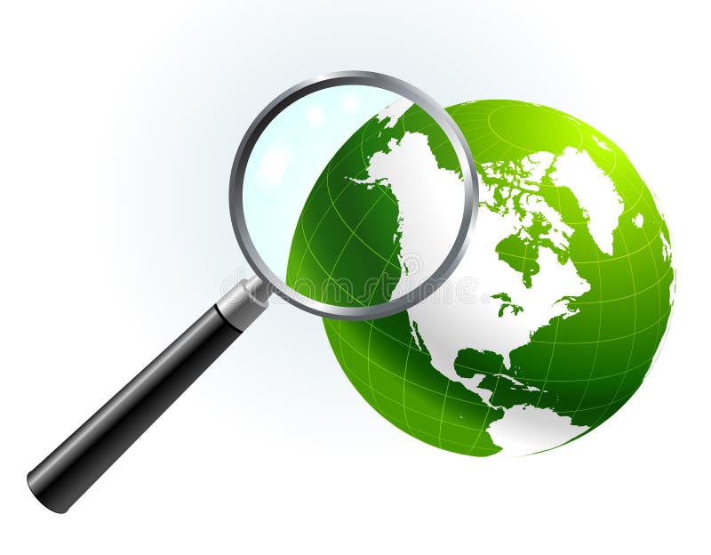 Globe Under Magnifying Glass Stock Illustration - Illustration of ...