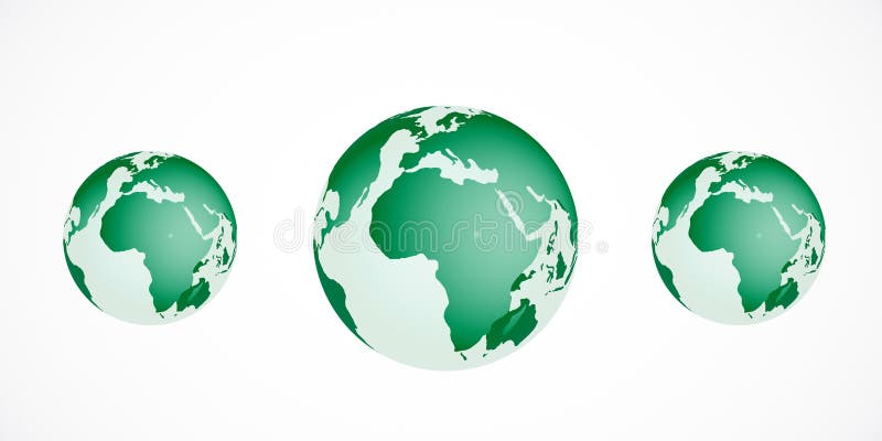 Green Globes Showing Continents on White Background. 3D Rendering Stock ...