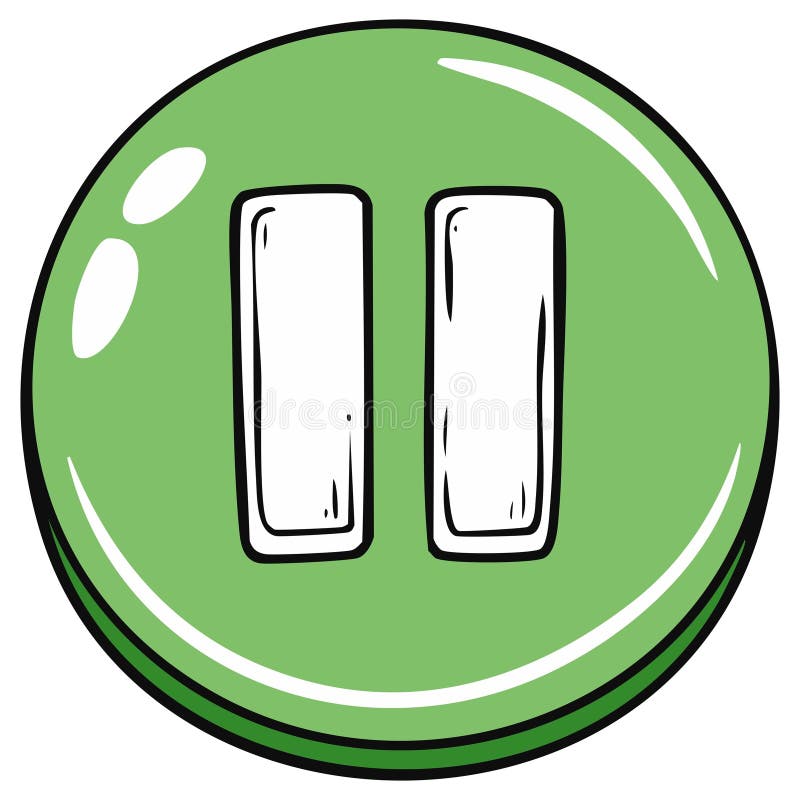 Green Glossy Pause Button Symbol for Media Player Controls in Cartoon ...