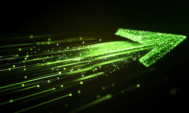 Green Glowing Arrow with Dynamic Light Trails Representing Speed and ...