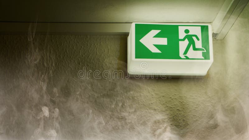 Emergency Exit Shows Escape Route in the Event of a Fire with Smoke in ...