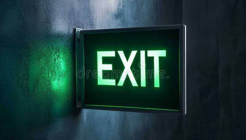 Green Glowing EXIT Sign on Dark Grey Wall Stock Photo - Image of ...