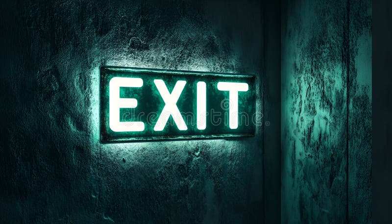 Green Glowing EXIT Sign on Dark Grey Wall Stock Image - Image of ...