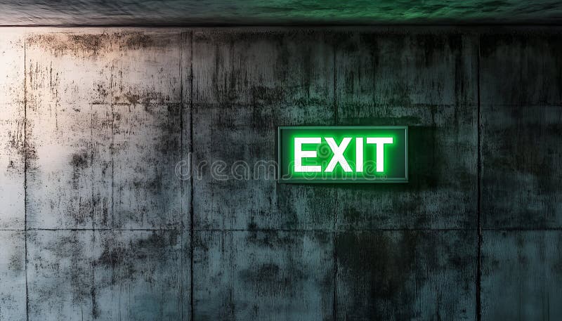 Green Glowing EXIT Sign on Dark Grey Wall Stock Image - Image of neon ...