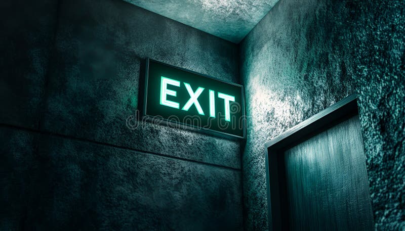 Green Glowing EXIT Sign on Dark Grey Wall Stock Photo - Image of rescue ...