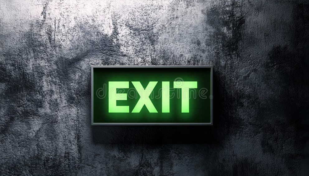 Green Glowing EXIT Sign on Dark Grey Wall Stock Photo - Image of rescue ...