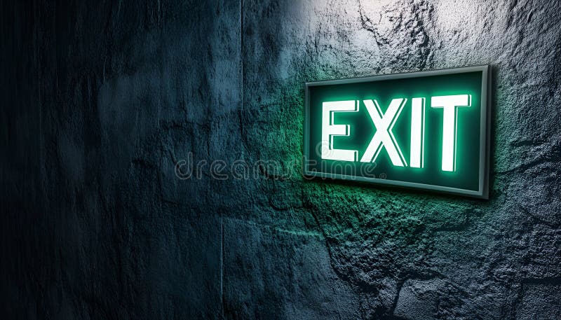 Green Glowing EXIT Sign on Dark Grey Wall Stock Photo - Image of symbol ...