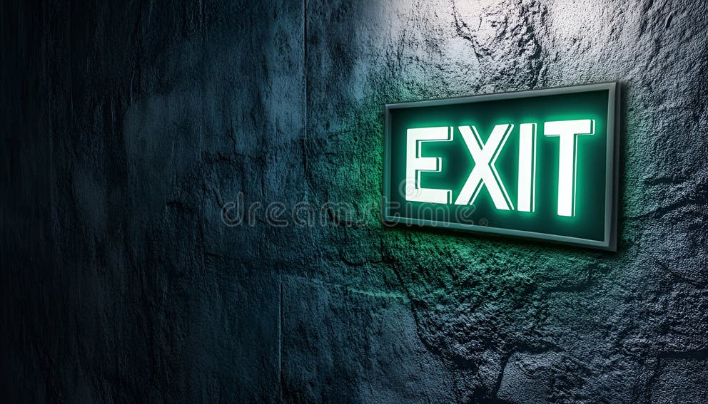 Green Glowing EXIT Sign on Dark Grey Wall Stock Photo - Image of symbol ...