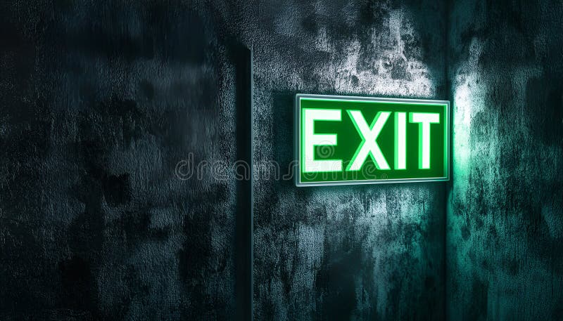 Green Glowing EXIT Sign on Dark Grey Wall Stock Photo - Image of alert ...