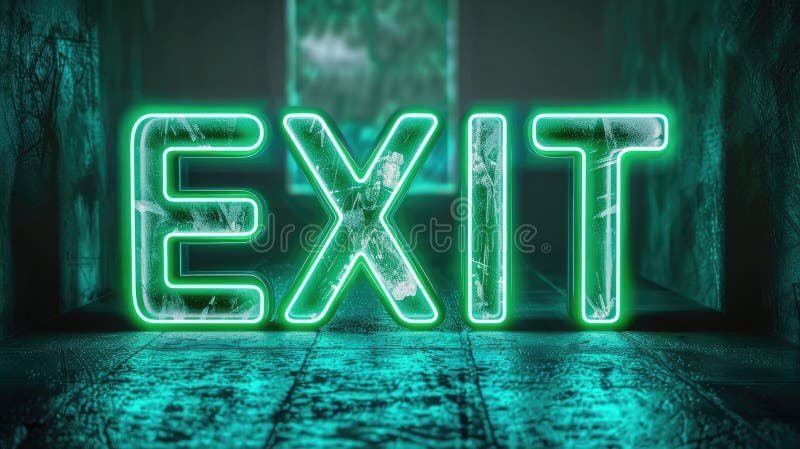 Green Glowing Exit Sign AI Generated Stock Image - Image of escape ...