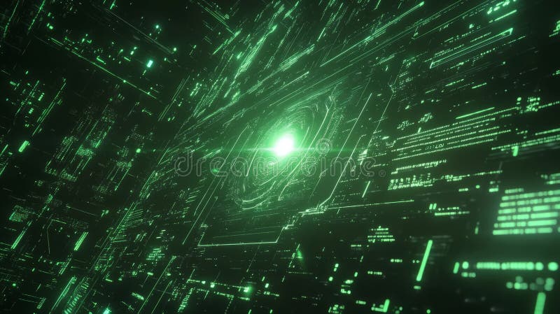 Green Glowing Matrix with Light Core Stock Photo - Image of design ...
