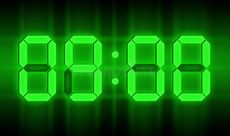 Green Glowing Neon Digital Clocks in the Dark Show 09:00 Time Stock ...