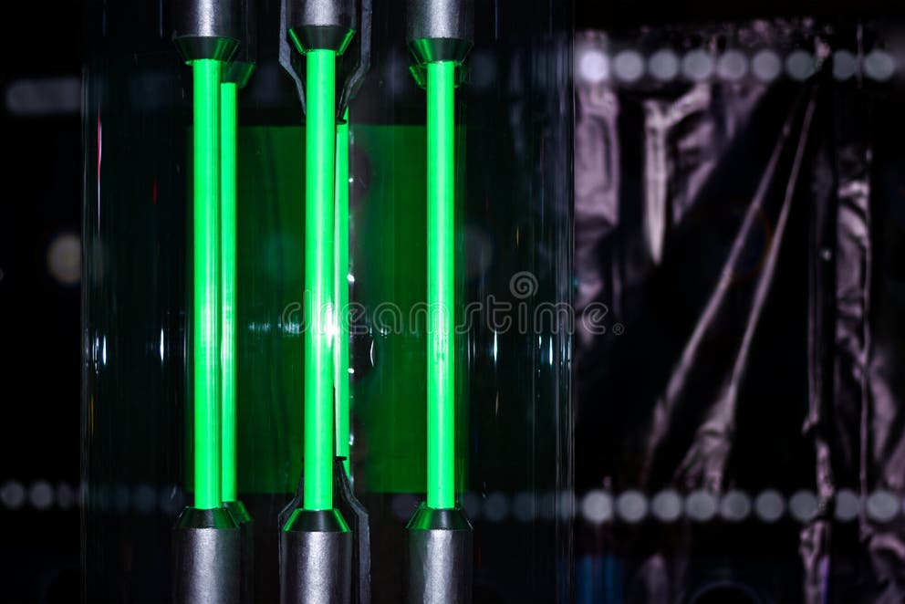 Green Glowing Neon Lamps in the Lab Stock Image - Image of music ...