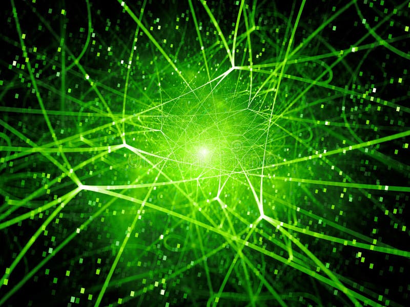 Green Glowing Network Connections in Space Stock Illustration ...