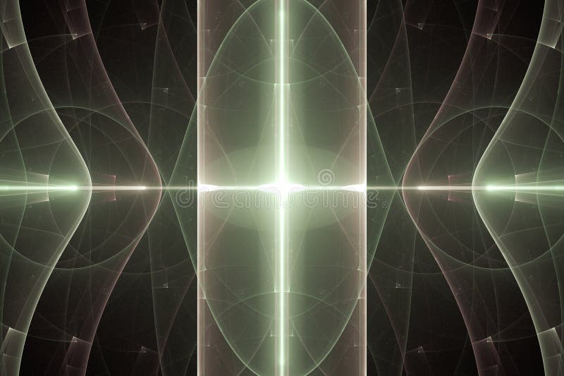 Green Glowing Pattern of Curved Waves and Rays on a Black Background ...