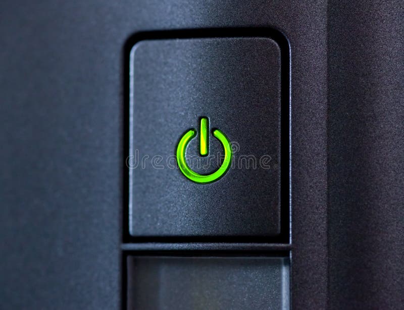 Green Glowing Power Button. Closeup Stock Image - Image of energy ...
