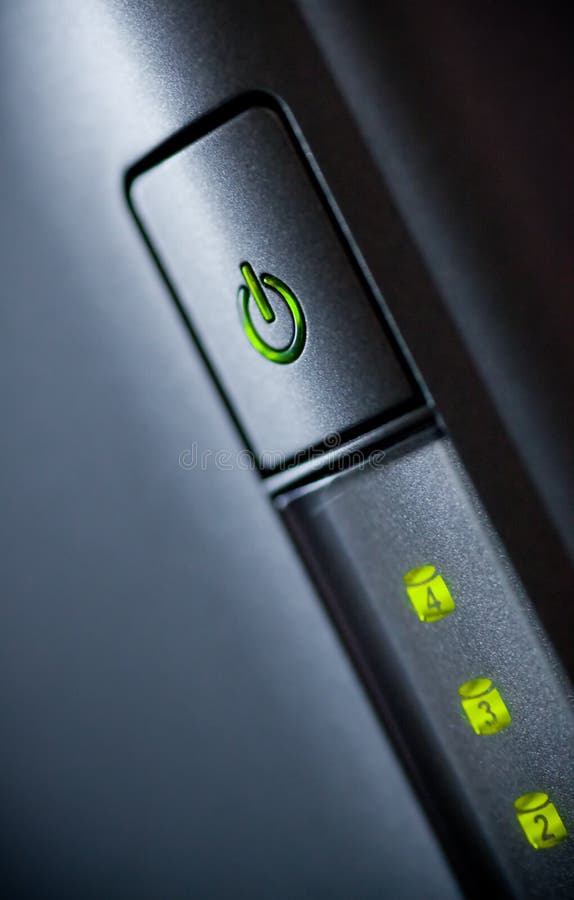 Green Glowing Power Button. Closeup Stock Photo - Image of closeup ...